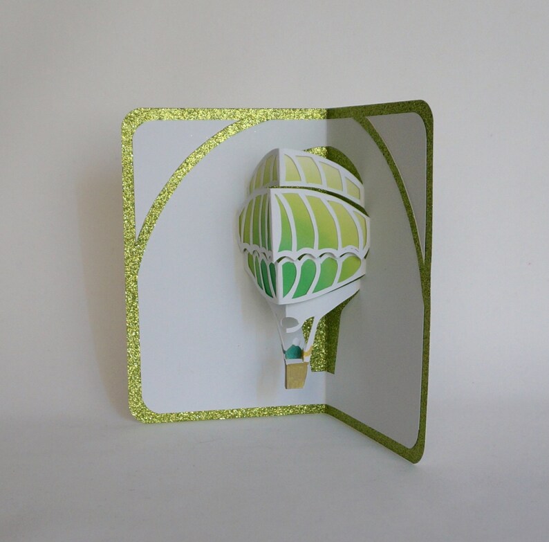 HOT AIR BALLOON 3D Pop up Greeting Card Home Décor Cut by Hand in White ...