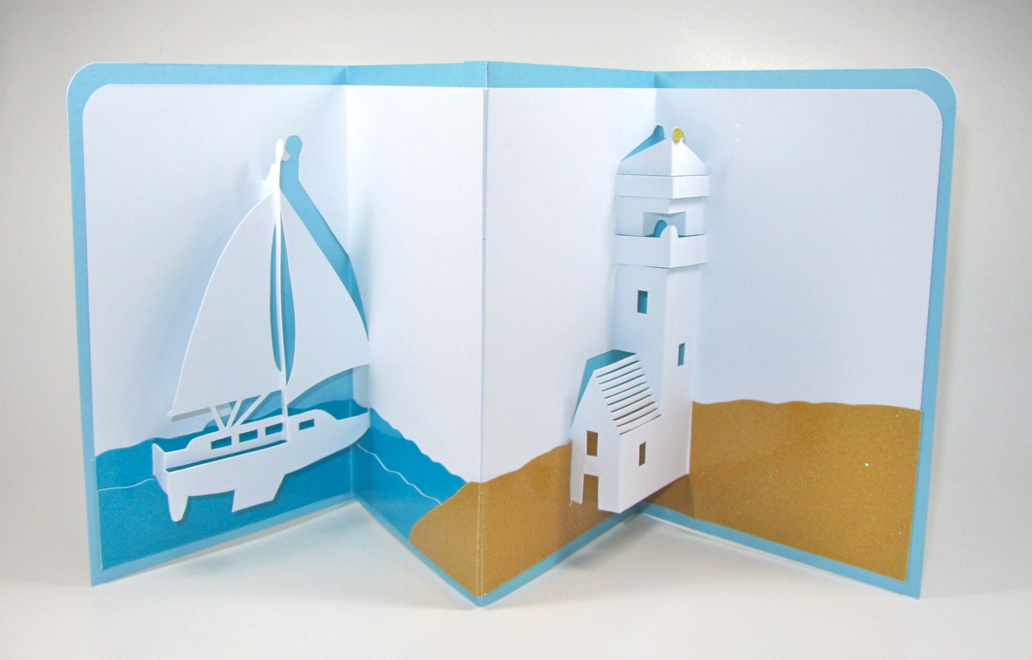 SAILBOAT and LIGHTHOUSE Nautical Pop-up 3D Card Home Décor Origamic ...