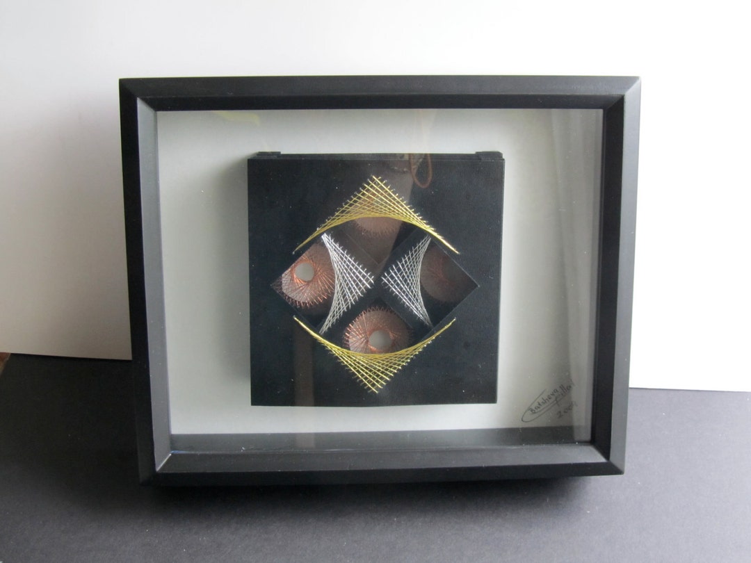STRING ART ORIGINAL Geometric Design, 3 Layers Stitched on Cardstock W ...