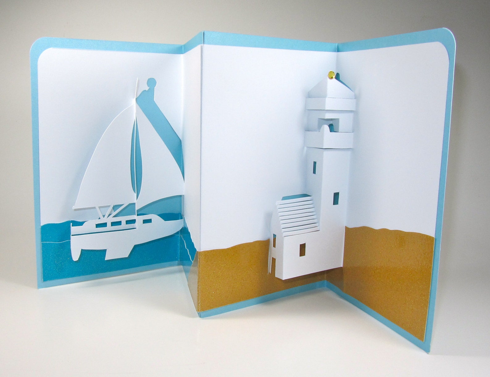 SAILBOAT and LIGHTHOUSE Nautical Pop-up 3D Card Home Décor Origamic ...