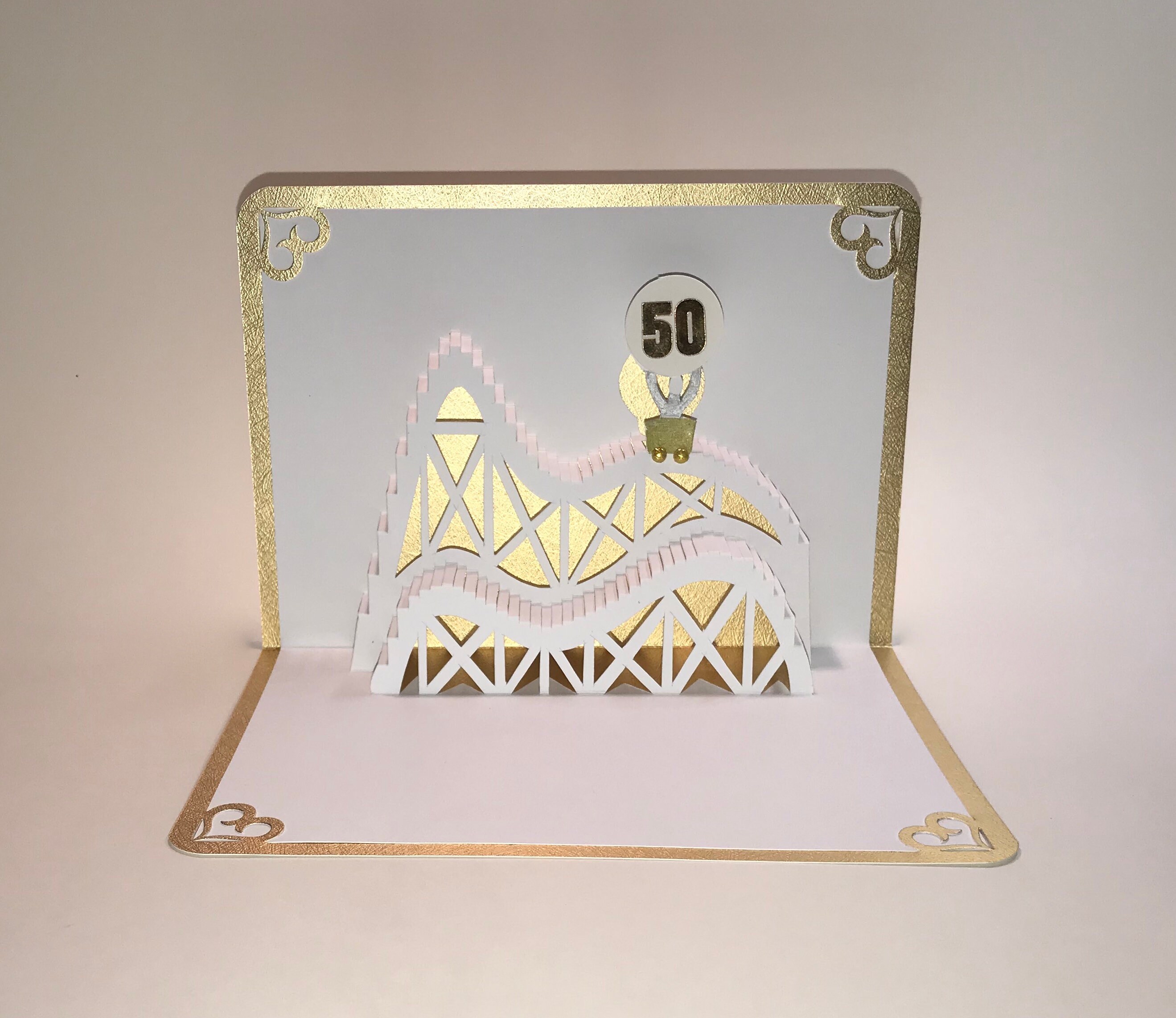 50th Gold ANNIVERSARY ROLLER COASTER 3D Pop up Card. Handmade ...