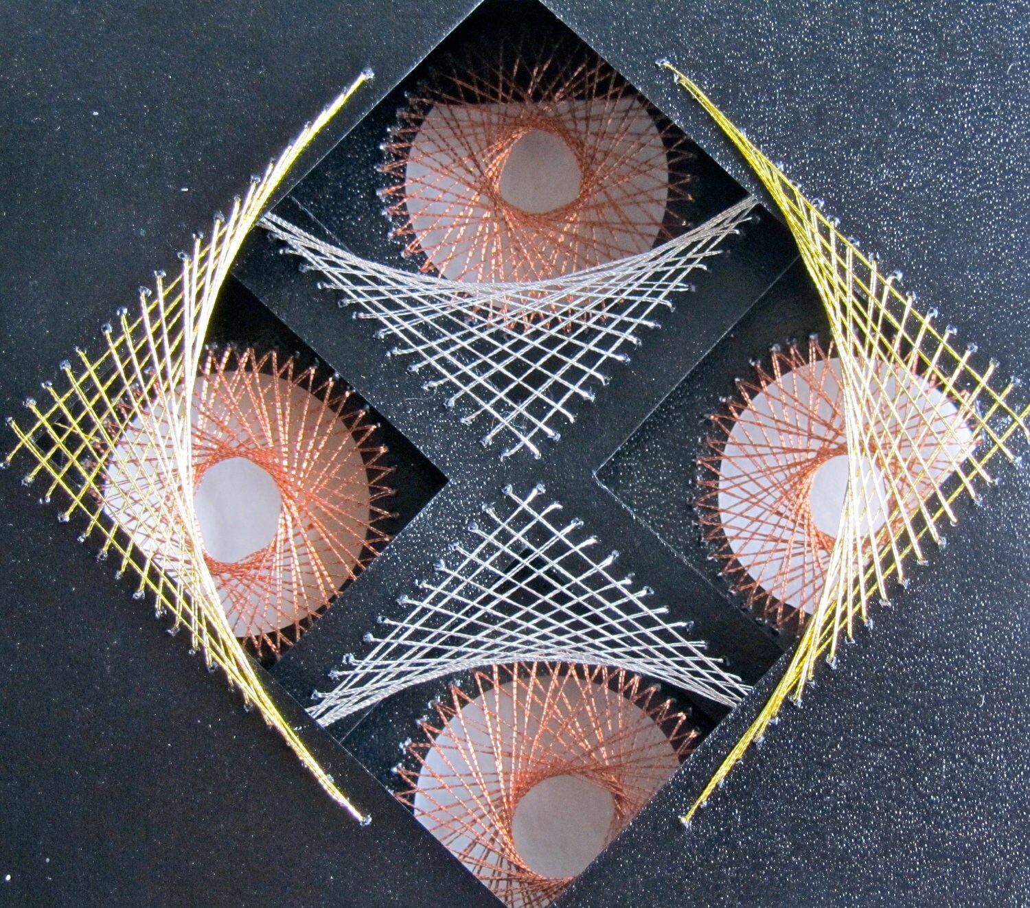 STRING ART ORIGINAL Geometric Design, 3 Layers Stitched on Cardstock W ...