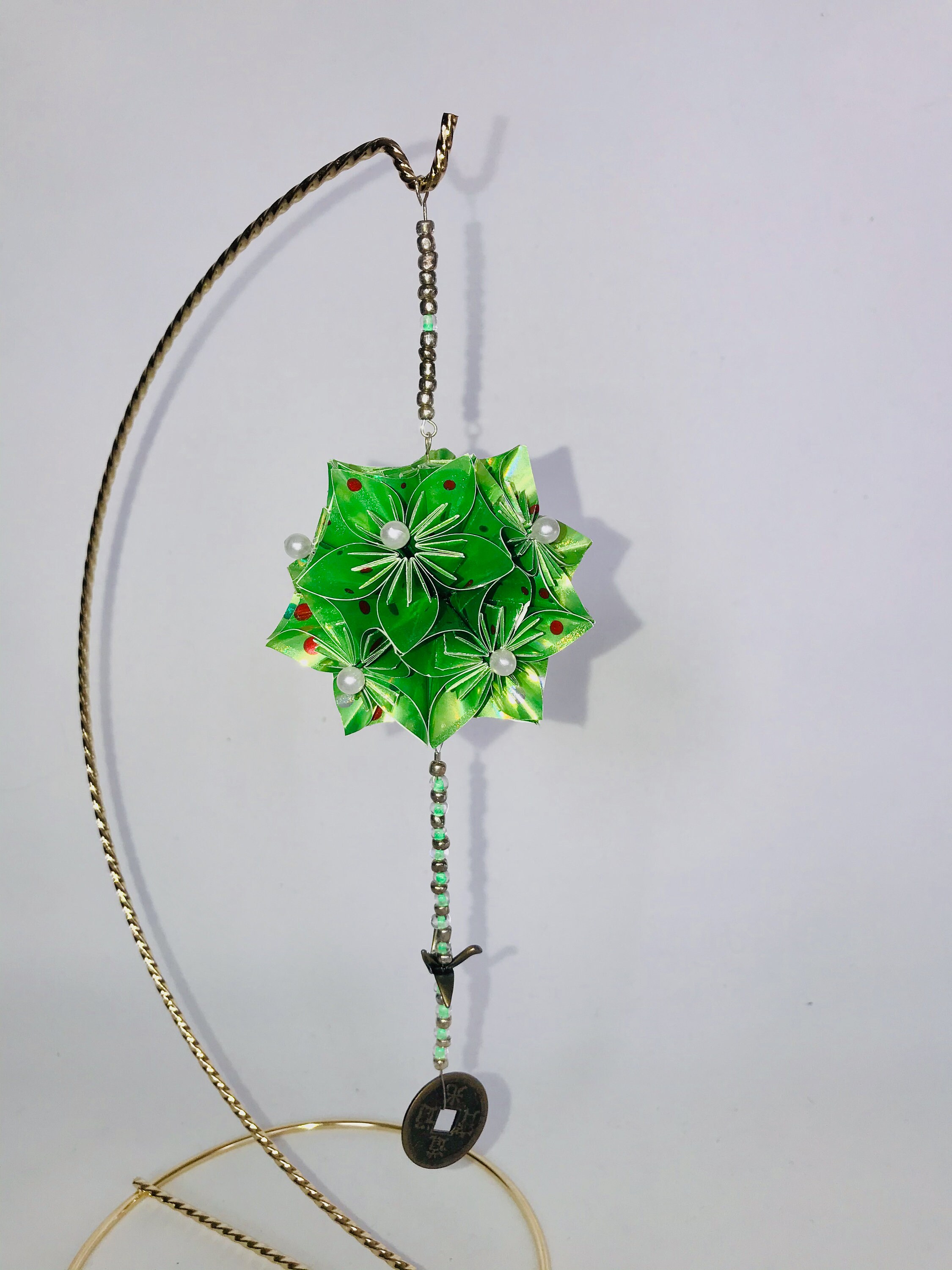 ORNAMENT STAR Kusudama Modular Origami HANDMADE in Shimmery Neon Green ...