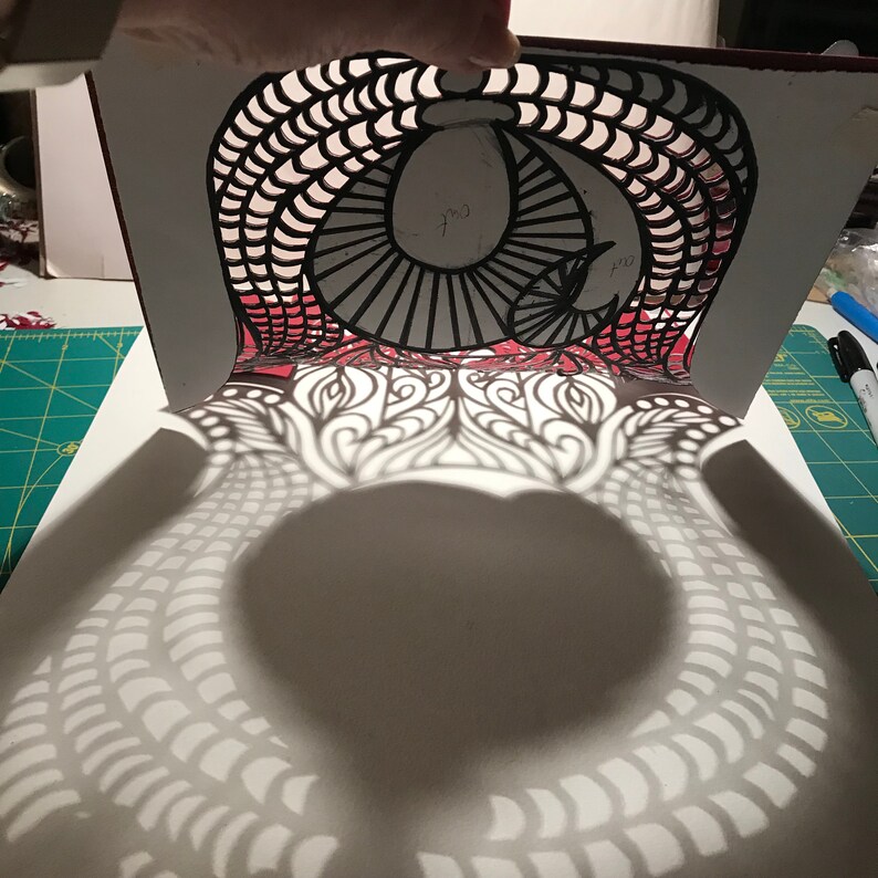 Burgundy HAMSA CHAI Papercut, Silver Frame, Anniversary Gift. Original ...