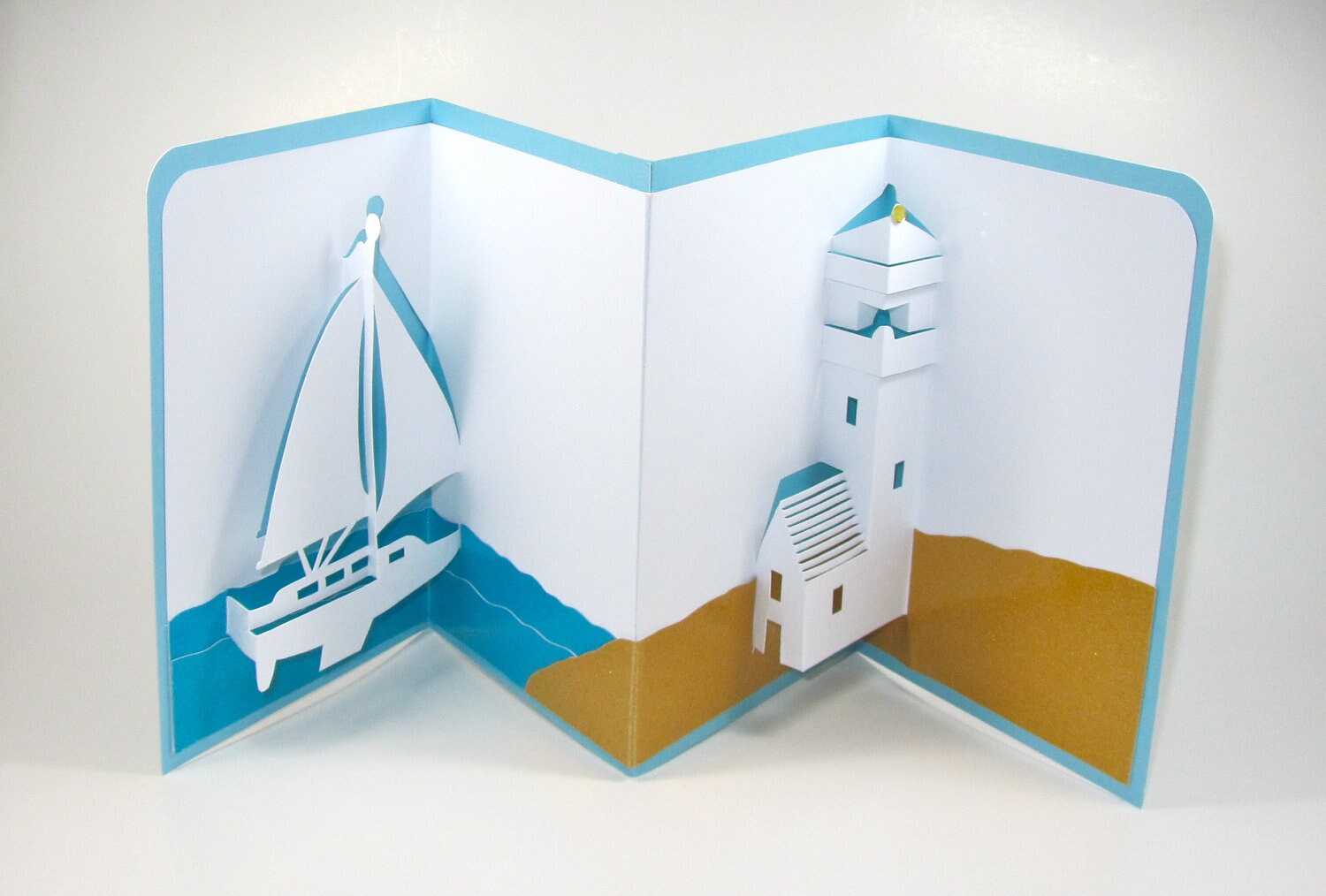 SAILBOAT and LIGHTHOUSE Nautical Pop-up 3D Card Home Décor Origamic ...
