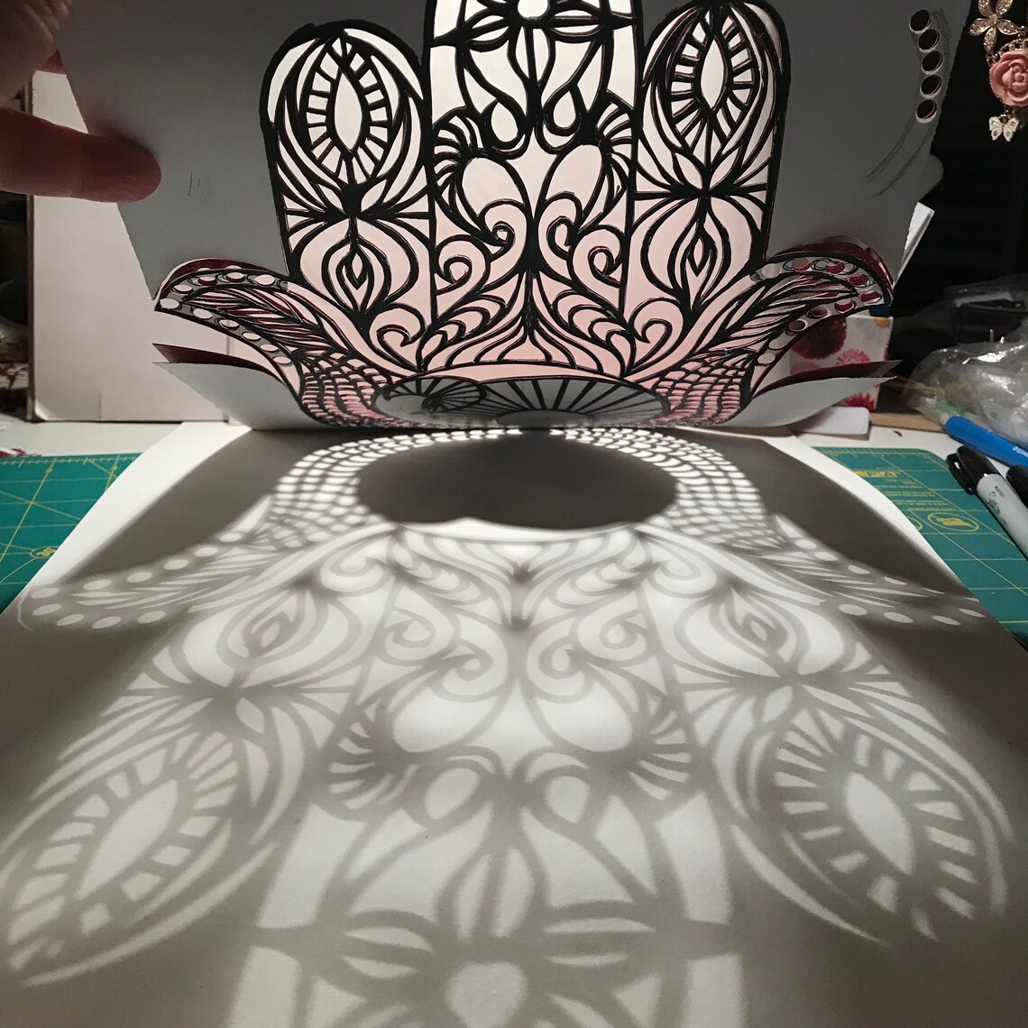 Burgundy HAMSA CHAI Papercut, Silver Frame, Anniversary Gift. Original ...
