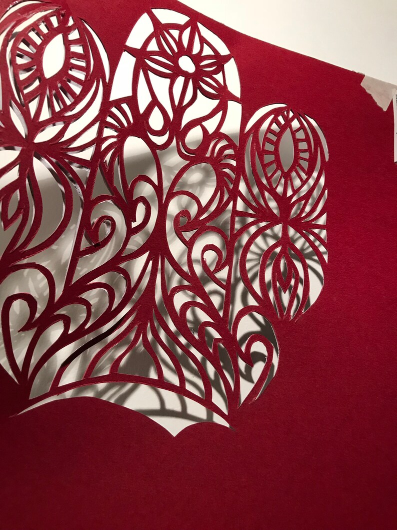 Burgundy HAMSA CHAI Papercut, Silver Frame, Anniversary Gift. Original ...