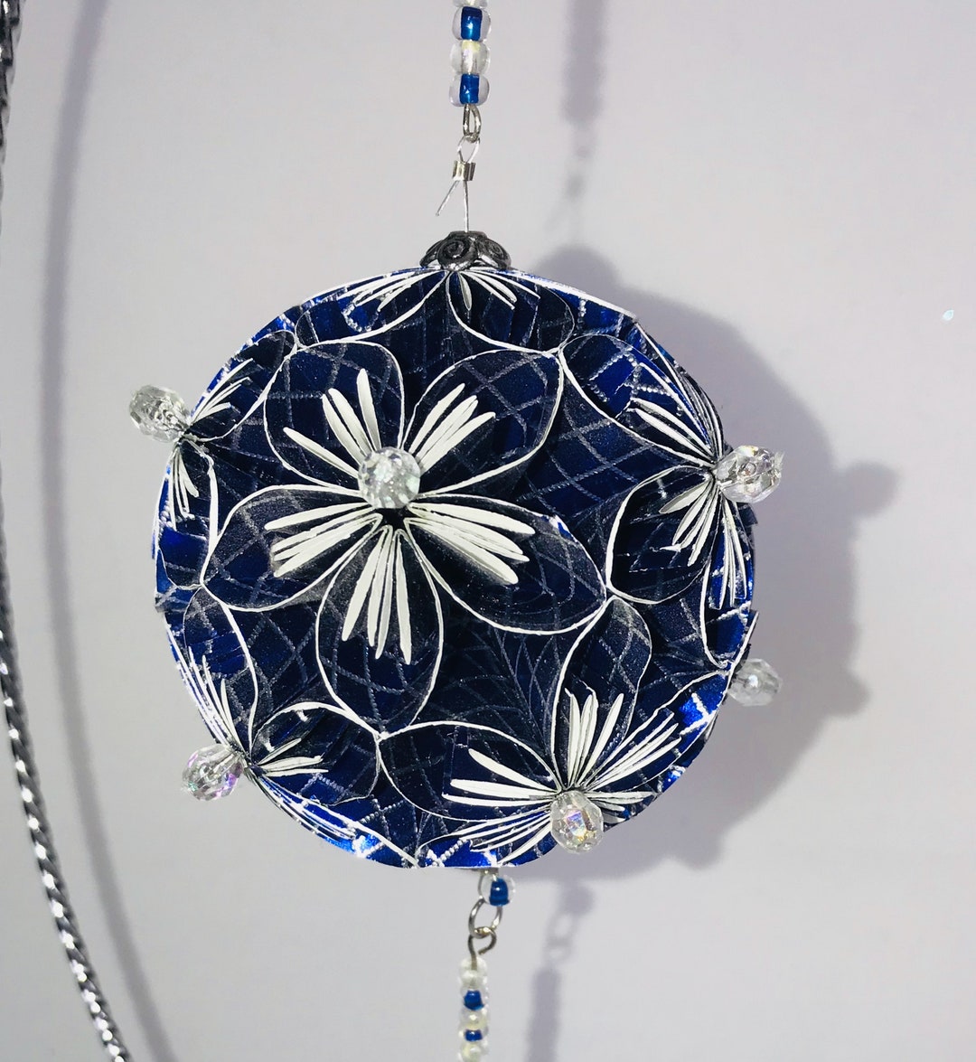 ORNAMENT STAR Kusudama Modular Origami HANDMADE W/metallic Blue ...