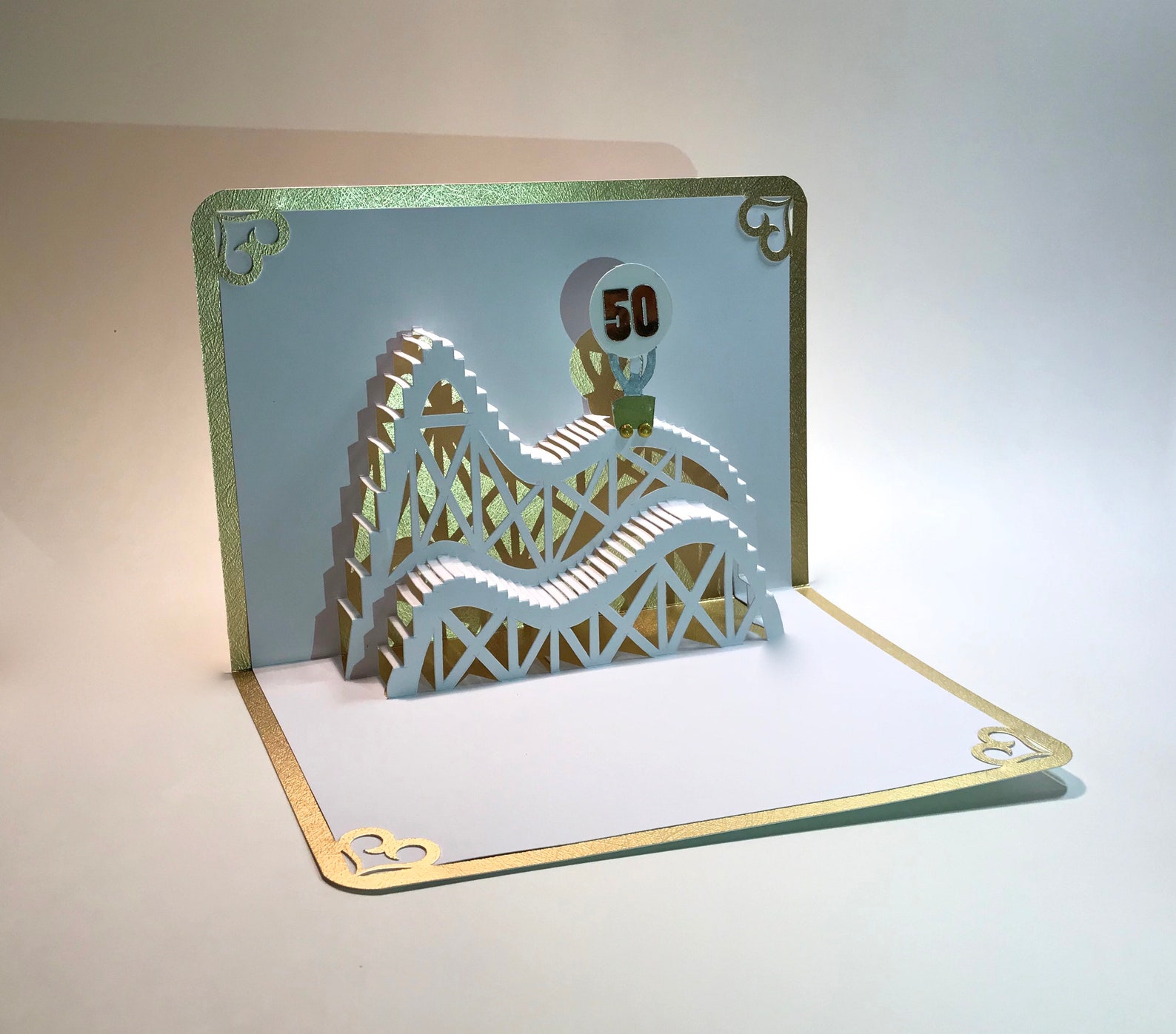 50th Gold ANNIVERSARY ROLLER COASTER 3D Pop up Card. Handmade ...