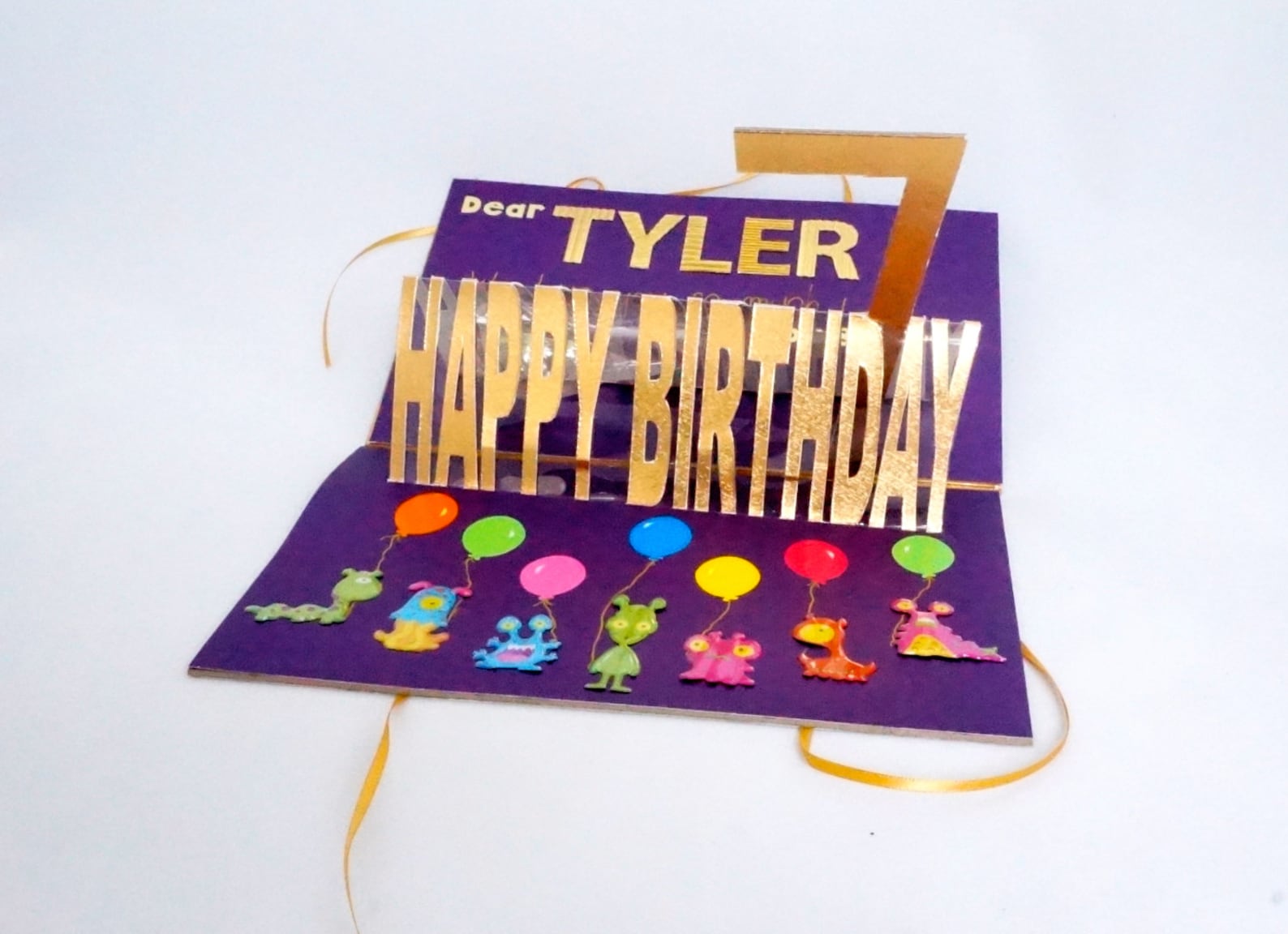 HAPPY 7th BIRTHDAY Card W/pop up 3D Letters & 7 Opens Flat ORIGINAL ...