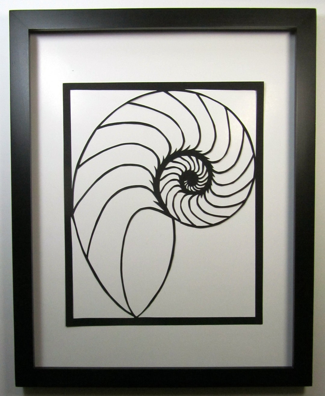 NAUTILUS Shell Silhouette Paper Cutout Handcut in Black Symbolic Wall ...