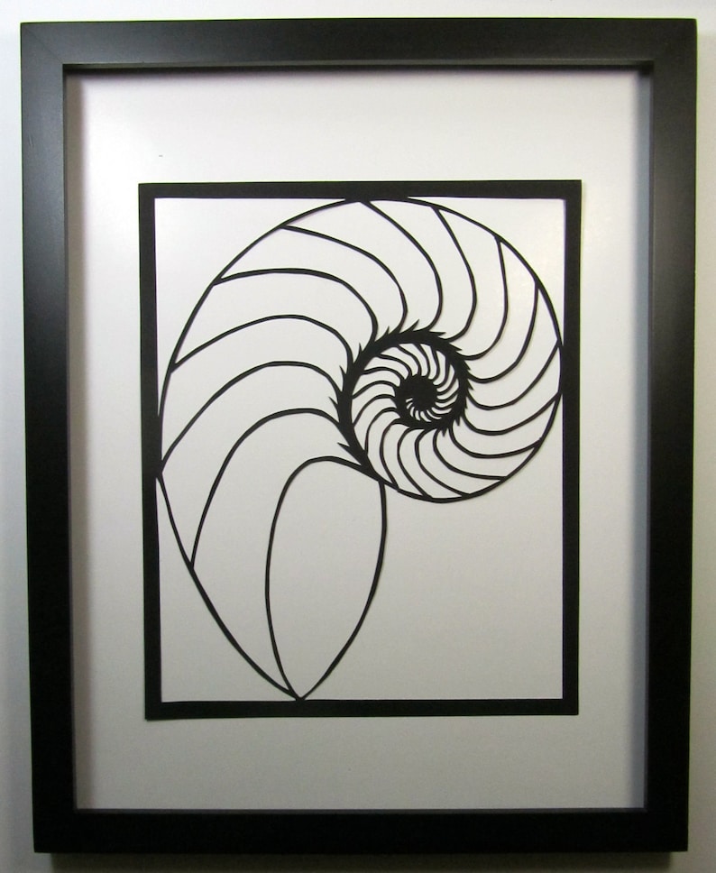 NAUTILUS Shell Silhouette Paper Cutout Handcut in Black Symbolic Wall ...