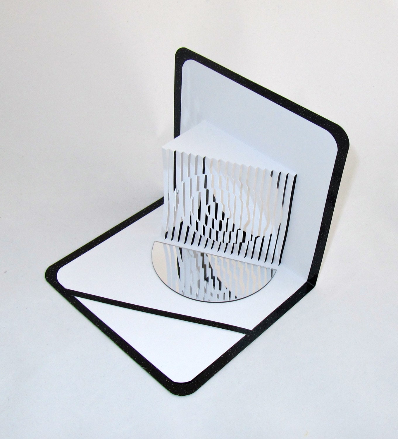 3d POP UP SCULPTURE Card of Geometric Shapes W/mirror Reflection of ...