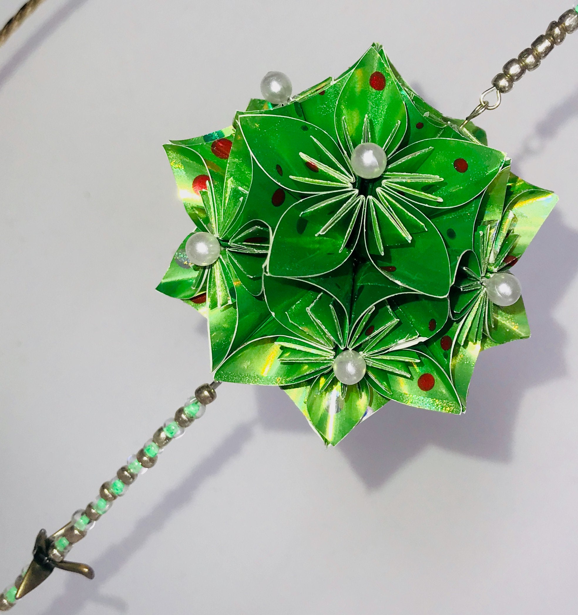 ORNAMENT STAR Kusudama Modular Origami HANDMADE in Shimmery Neon Green ...