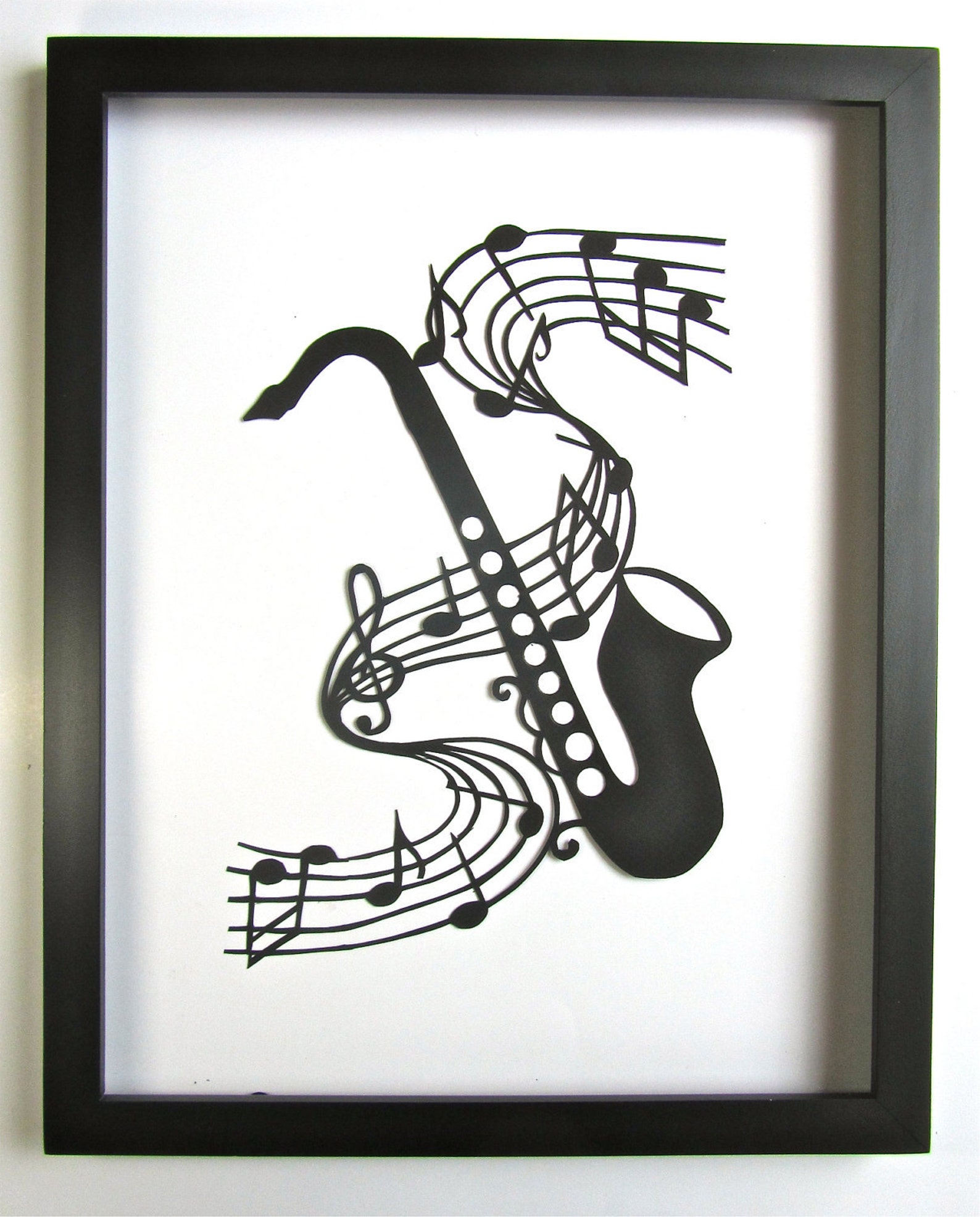 Saxophone and Music Notes - GRADUATION Gift Black Silhouette Paper Cut ...