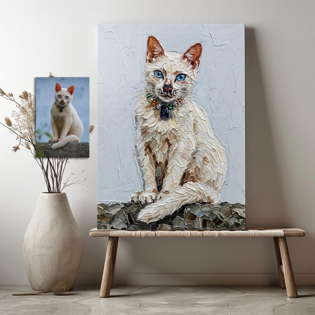 Custom Cat Portrait From Photo on Canvas Print, Oil Painting Cat ...