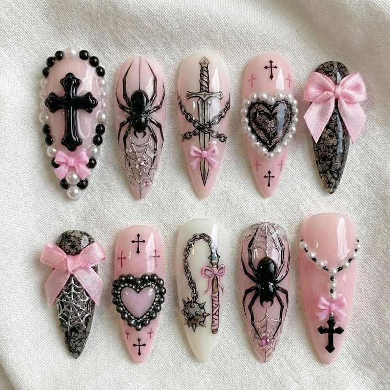 Goth Press on Nails Pink - Etsy