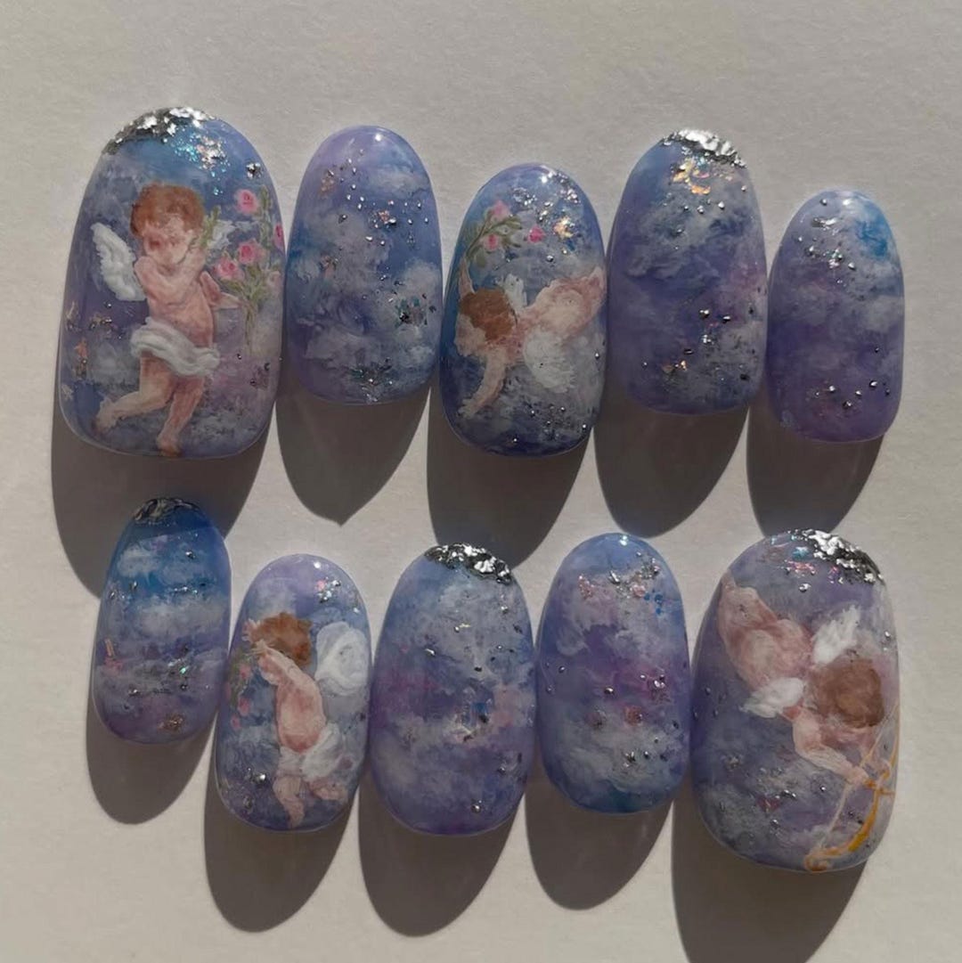 Handmade Angel Cloud Press on Nails | Cherub Renaissance Nail Set - Etsy