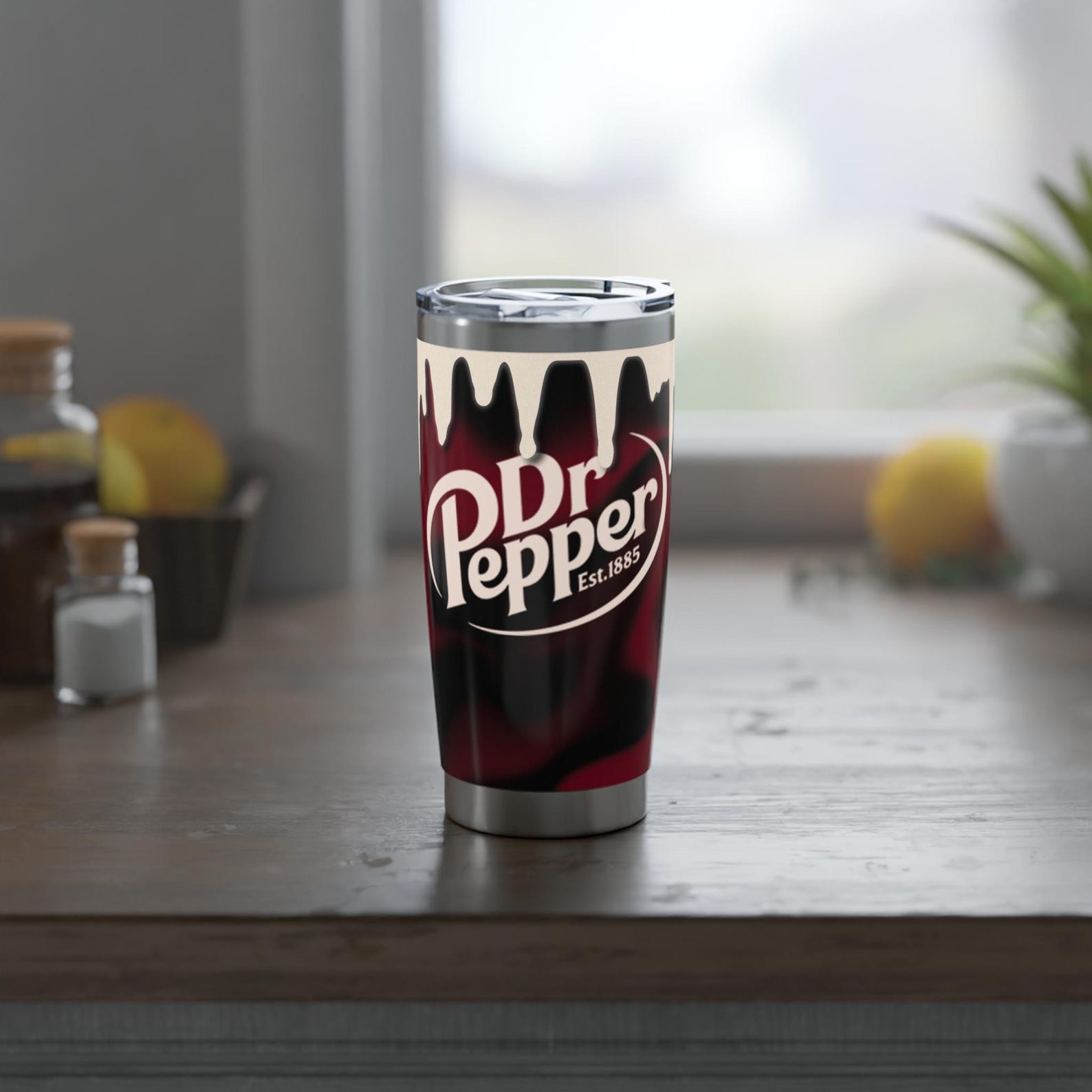 Dr Pepper Drip Tumbler 20oz, Bold Soda Logo Stainless Steel Cup, Black ...