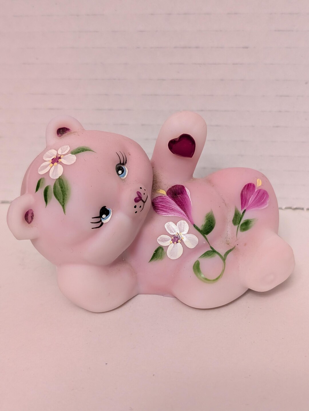 Vintage Fenton Matte Pink Hand Painted Floral Teddy Bear - Etsy