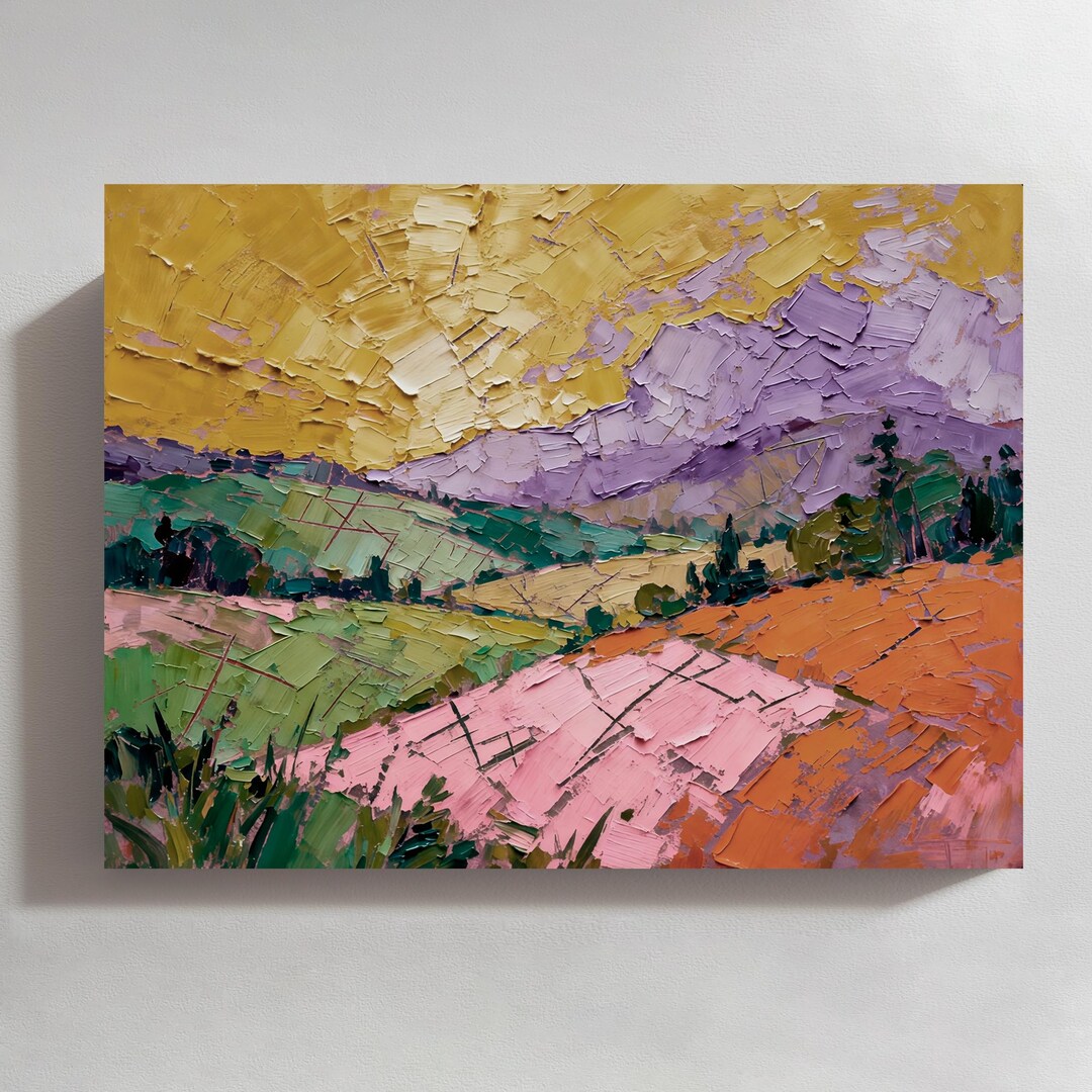 Handmade Abstract Colorful Countryside Landscape Painting on Canvas ...