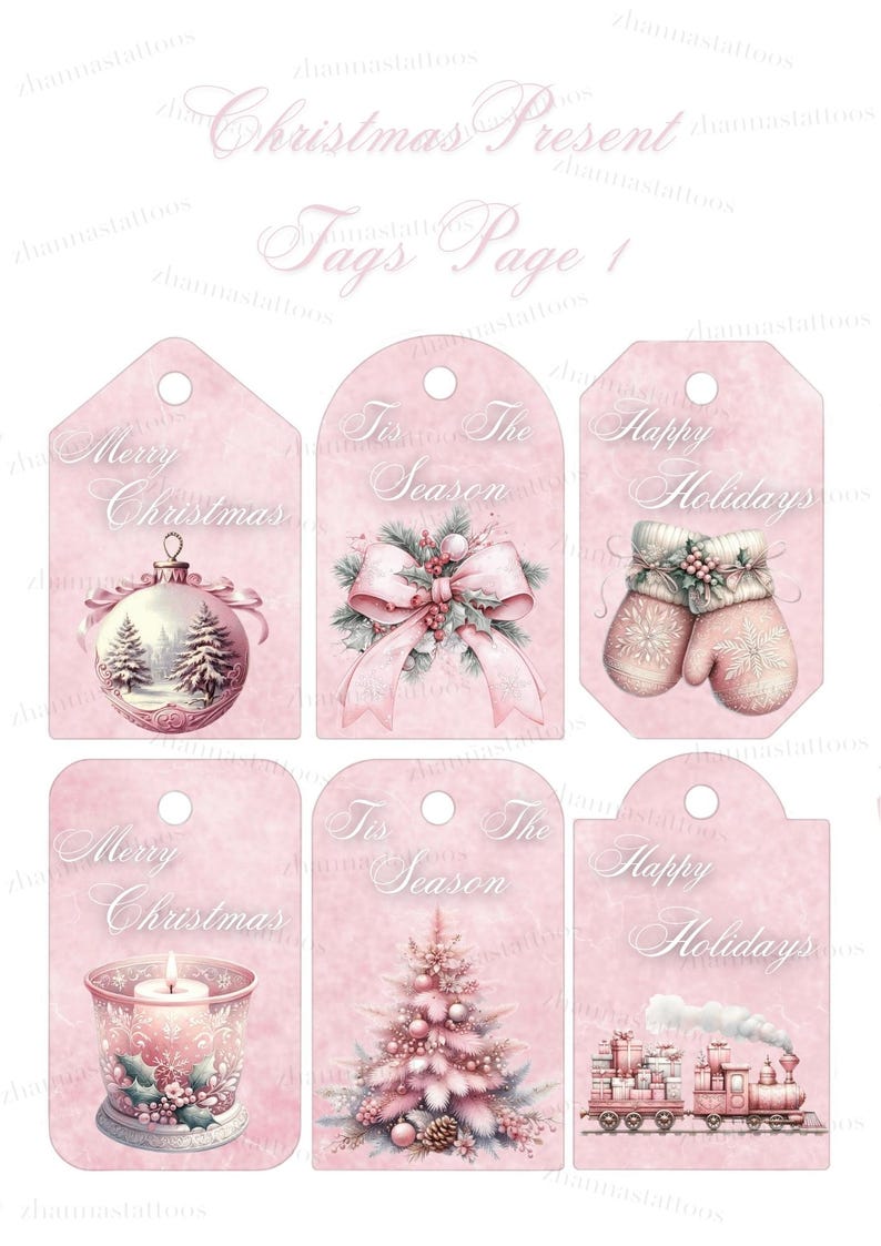 12 Pink Christmas Tag & 4 Present Card Bundle - Etsy