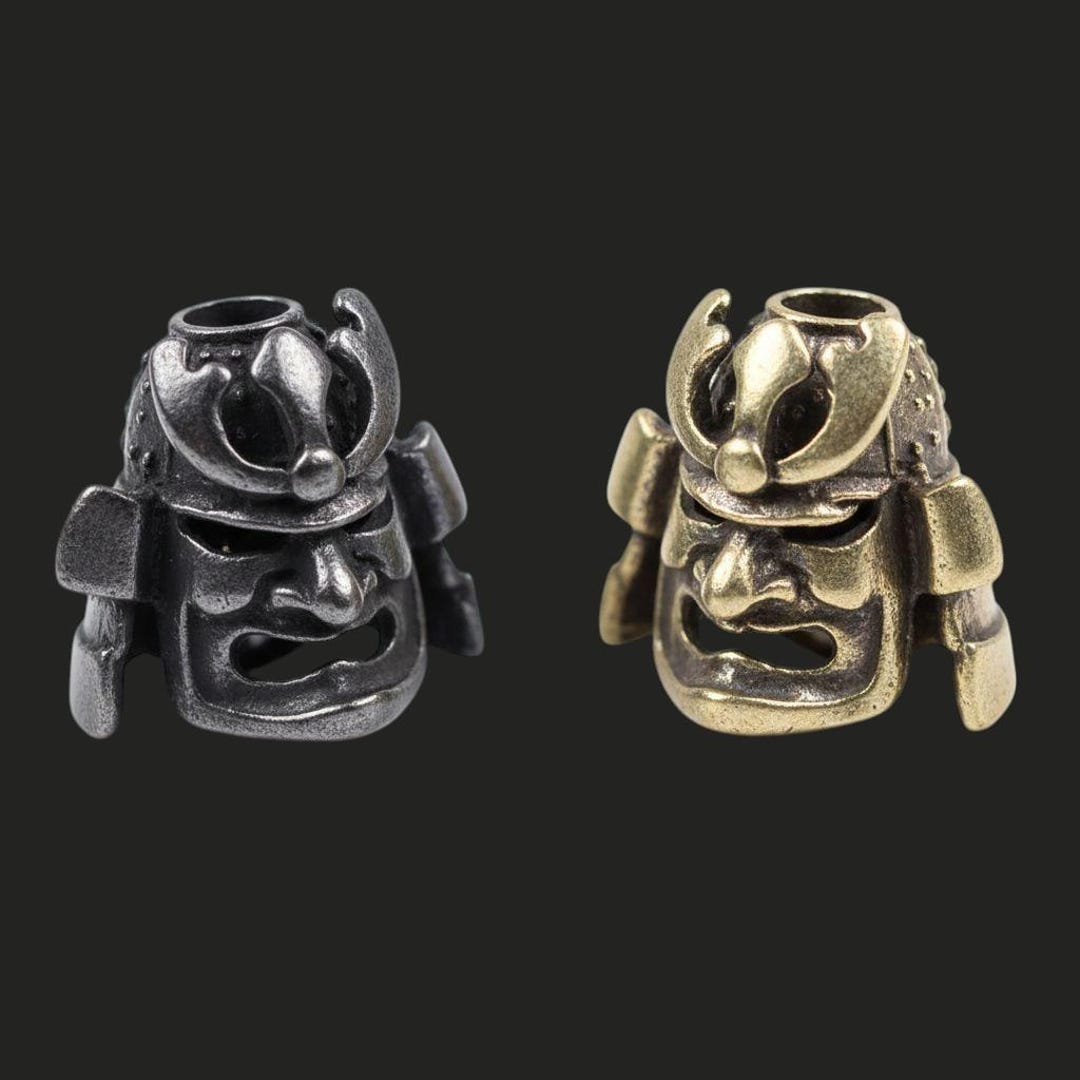 Black Japanese Samurai Helmet Retro Brass Knife Bead – EDC DIY Paracord ...