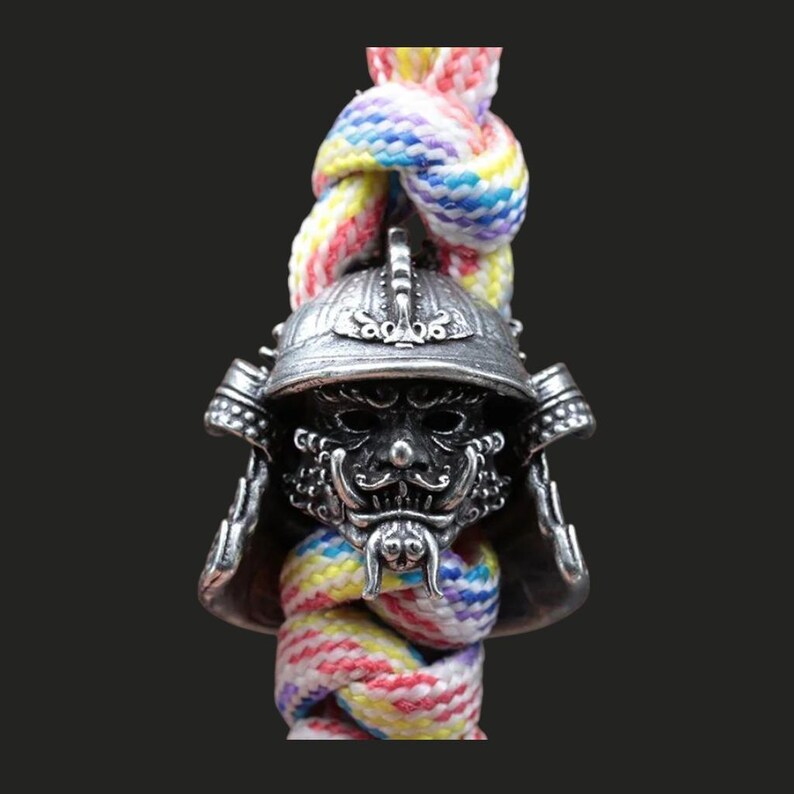 Japanese Ghost Samurai Brass EDC Bead – Warrior Mask Paracord, Lanyard ...