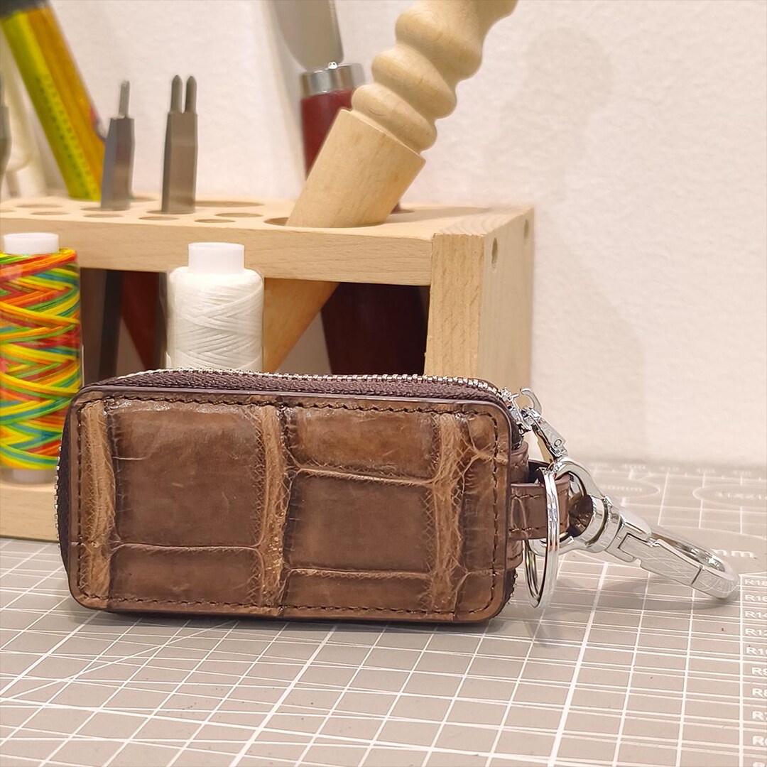 Genuine Alligator Leather Zip Keychain Pouch, Luxury Handmade Croc Hide ...