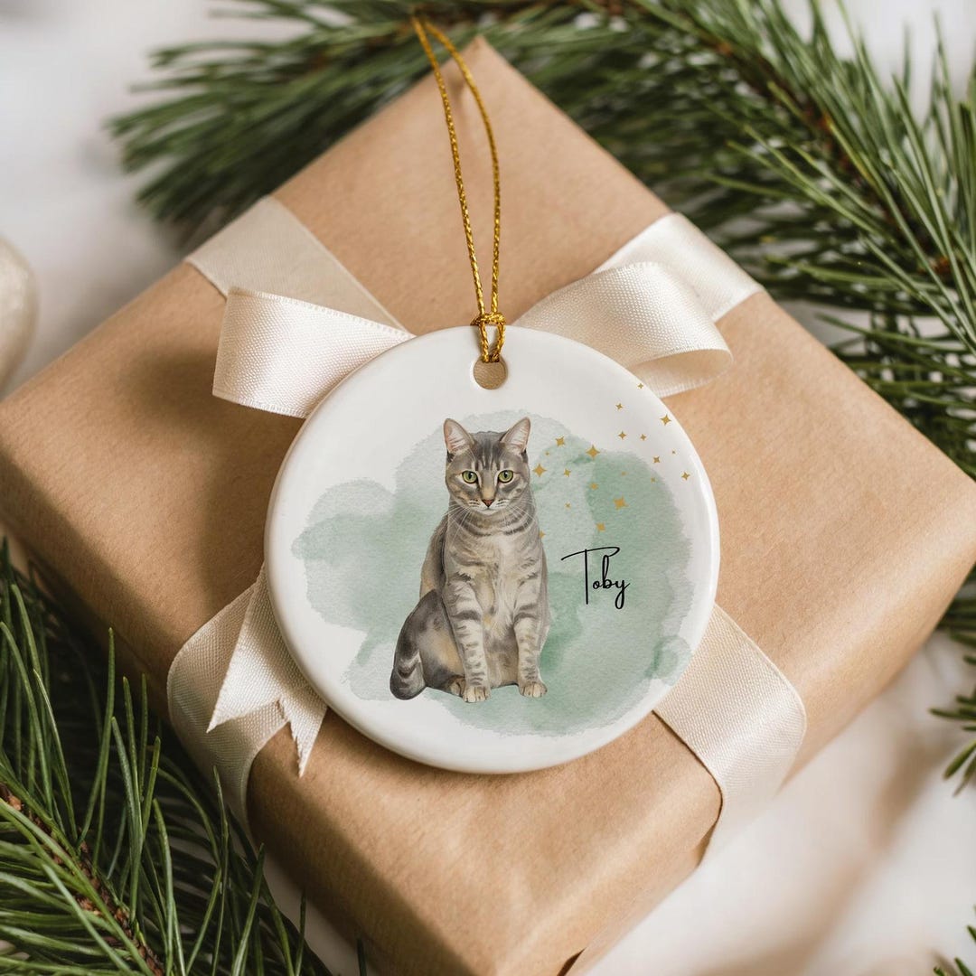 Custom Pet Portrait Ornament – Watercolor Dog or Cat Ceramic Keepsake ...