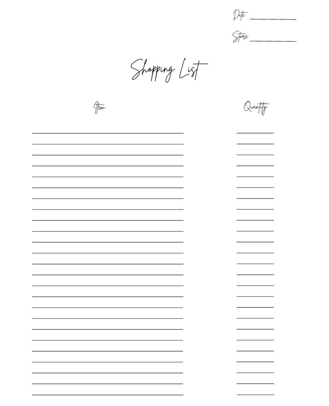 Printable Shopping List - Cursive Font, 25 Lines (PDF) - Etsy