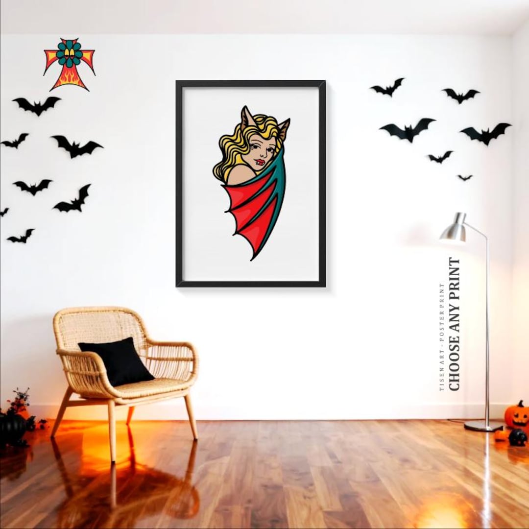 Vampire Pinup Art Print Blonde Bat Ears Siren - Etsy
