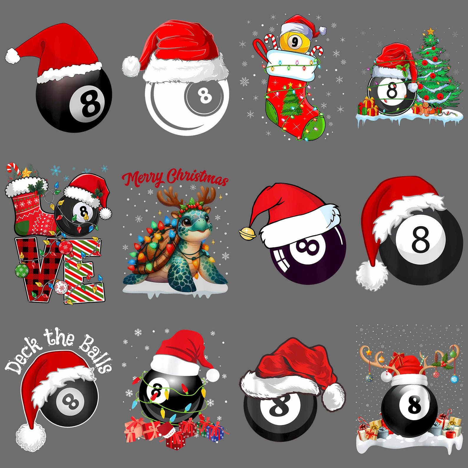 Love Billiards Christmas Santa Hat PNG – Funny Pool Holiday Clipart ...
