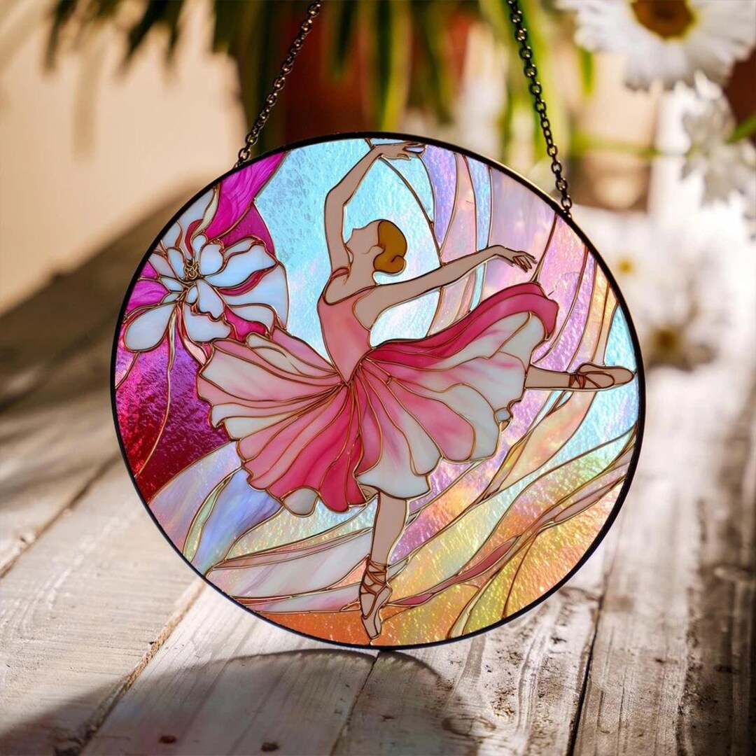 Ballet Dancer Decoration Stained Glass Suncatcher, Home Housewarming ...