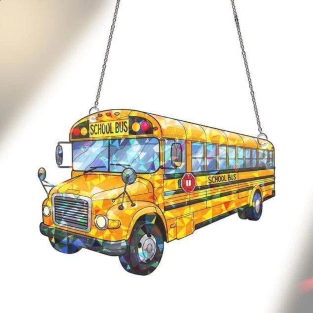 Iridescent School Bus Faux Wavy Acrylic Suncatcher, Colorful Acrylic ...
