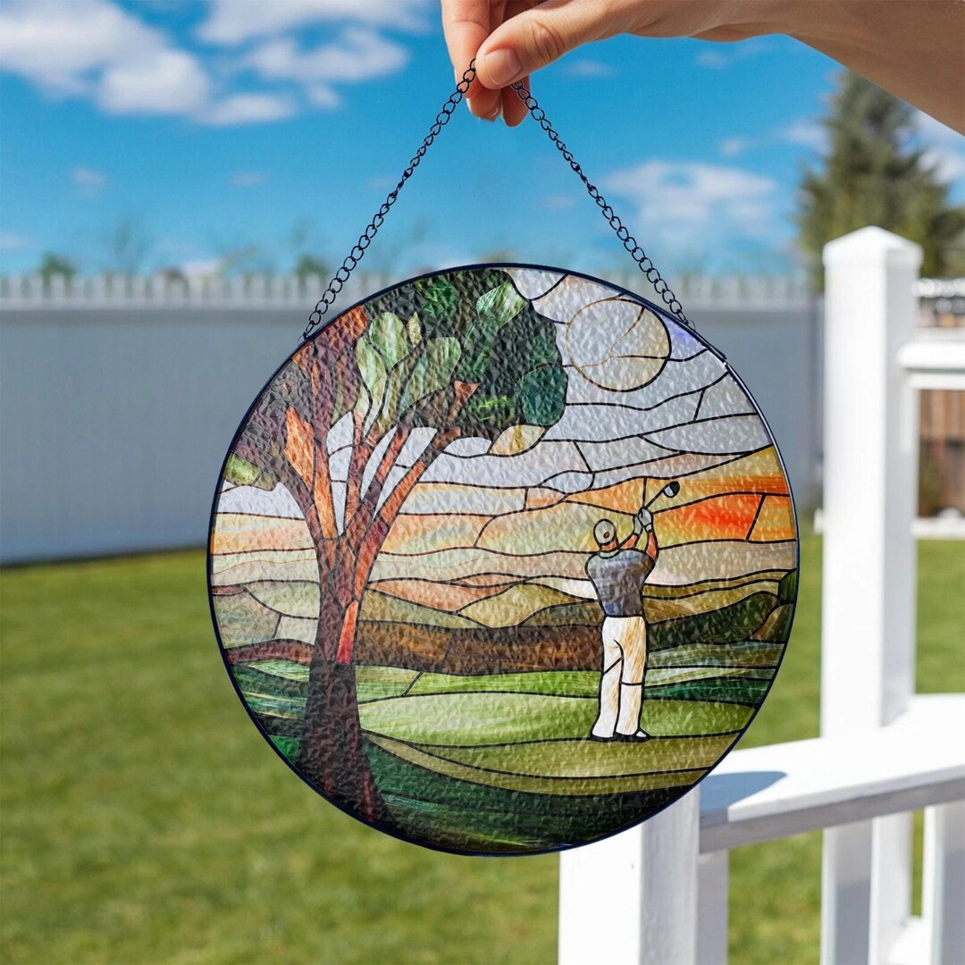 Golf Decoration Stained Glass Suncatcher, New Home Housewarming, Golf ...
