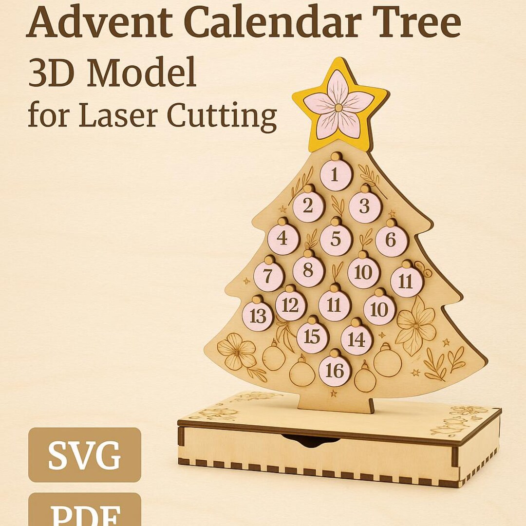 SVG File 3D Christmas Tree Advent Calendar – Drawer Model for Xtool ...
