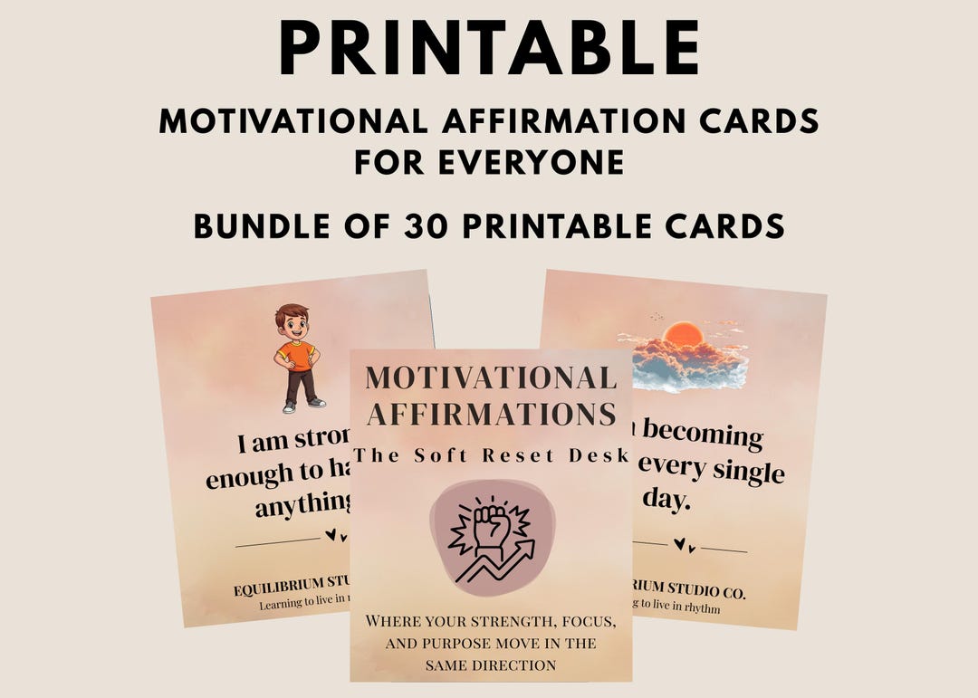 30 Motivational Affirmation Cards, Positive Quote Flash Cards, Self ...