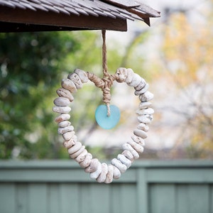 Natural Stone Heart Hanging Wreath With Recycled Glass Heart Center - Etsy
