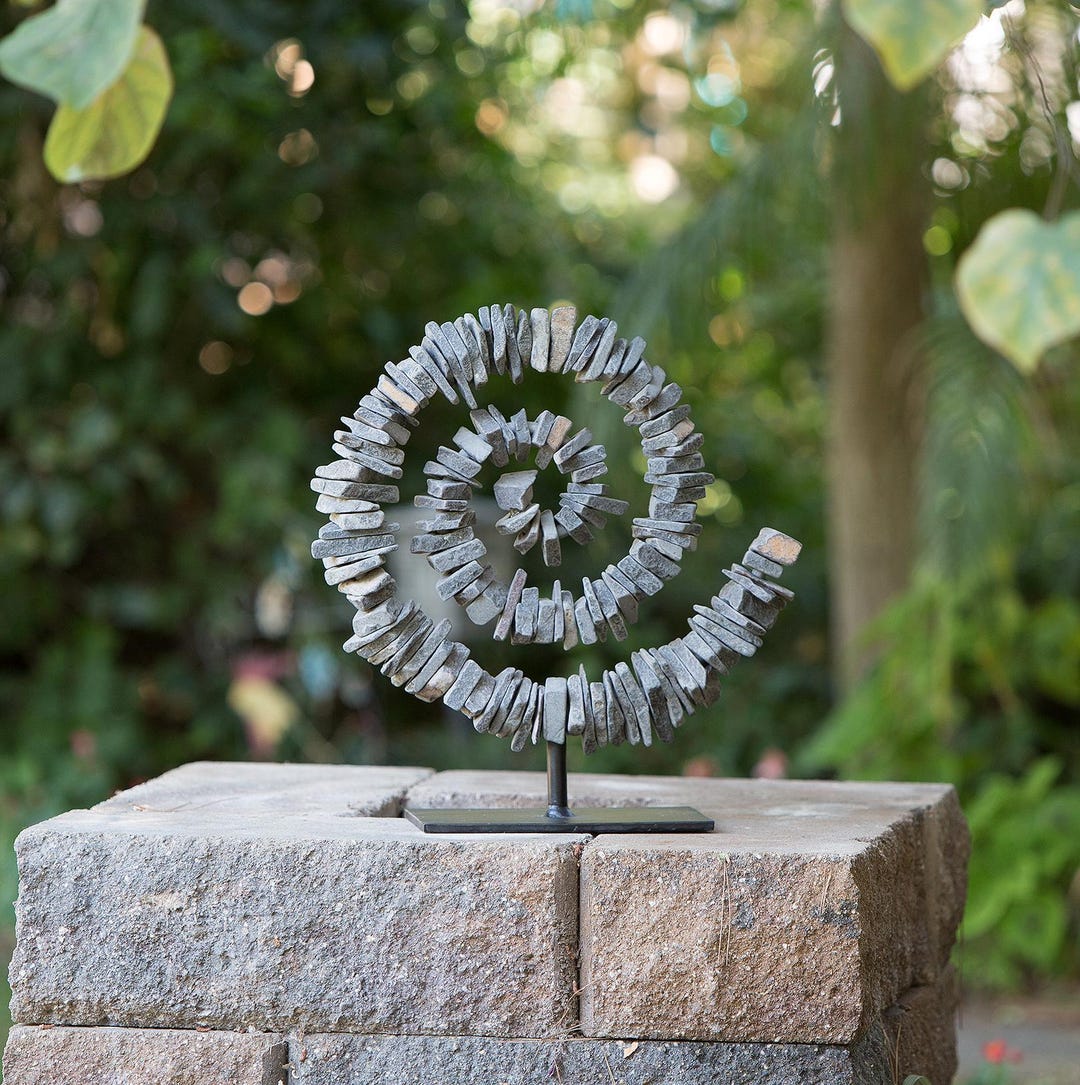 Elegant Slate Spiral Sculpture Stand Made by Hand on a Black Metal Rod ...