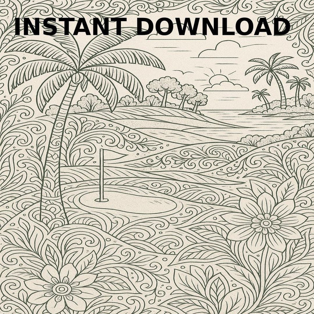 Tropical Golf Coloring Page: Relaxing Crayon Art (PDF) - Etsy UK