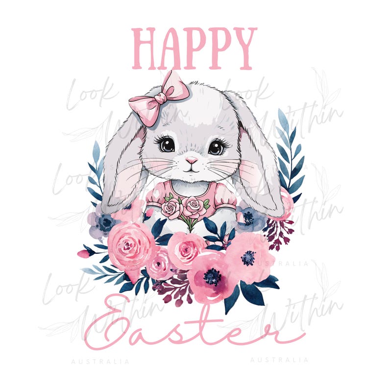 Happy Easter Bunny Floral Clipart – Cute Bunny PNG & SVG, Spring Floral ...