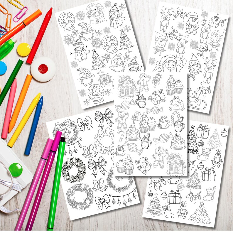 Christmas Doodle Coloring Pages | Kids Holiday Activity (instant ...