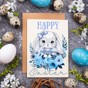 Happy Easter Bunny Floral Clipart – Cute Bunny PNG & SVG, Spring Floral ...