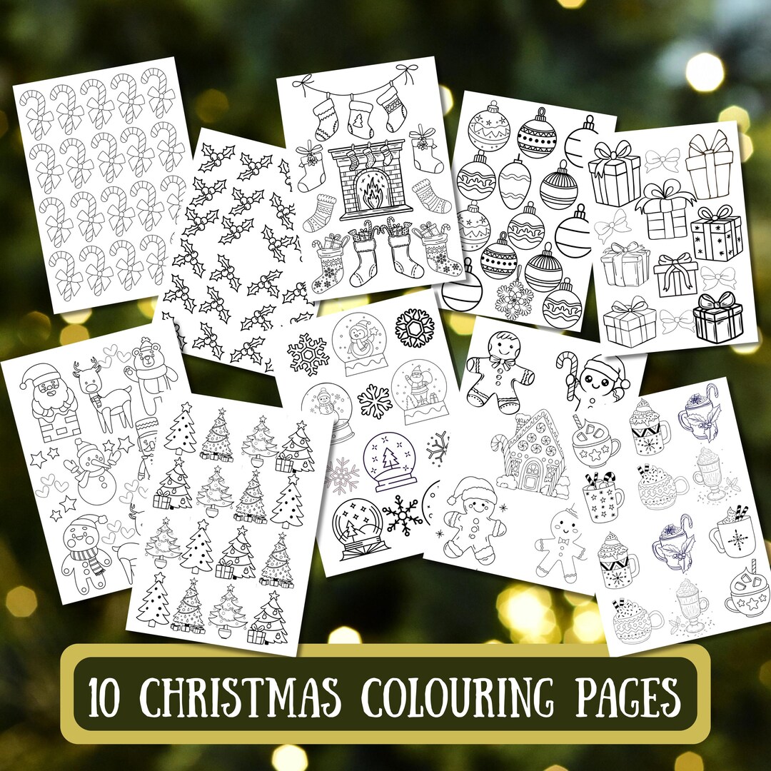 Christmas Doodles 10 Coloring Pages - Fun for Kids and Adults (digital ...