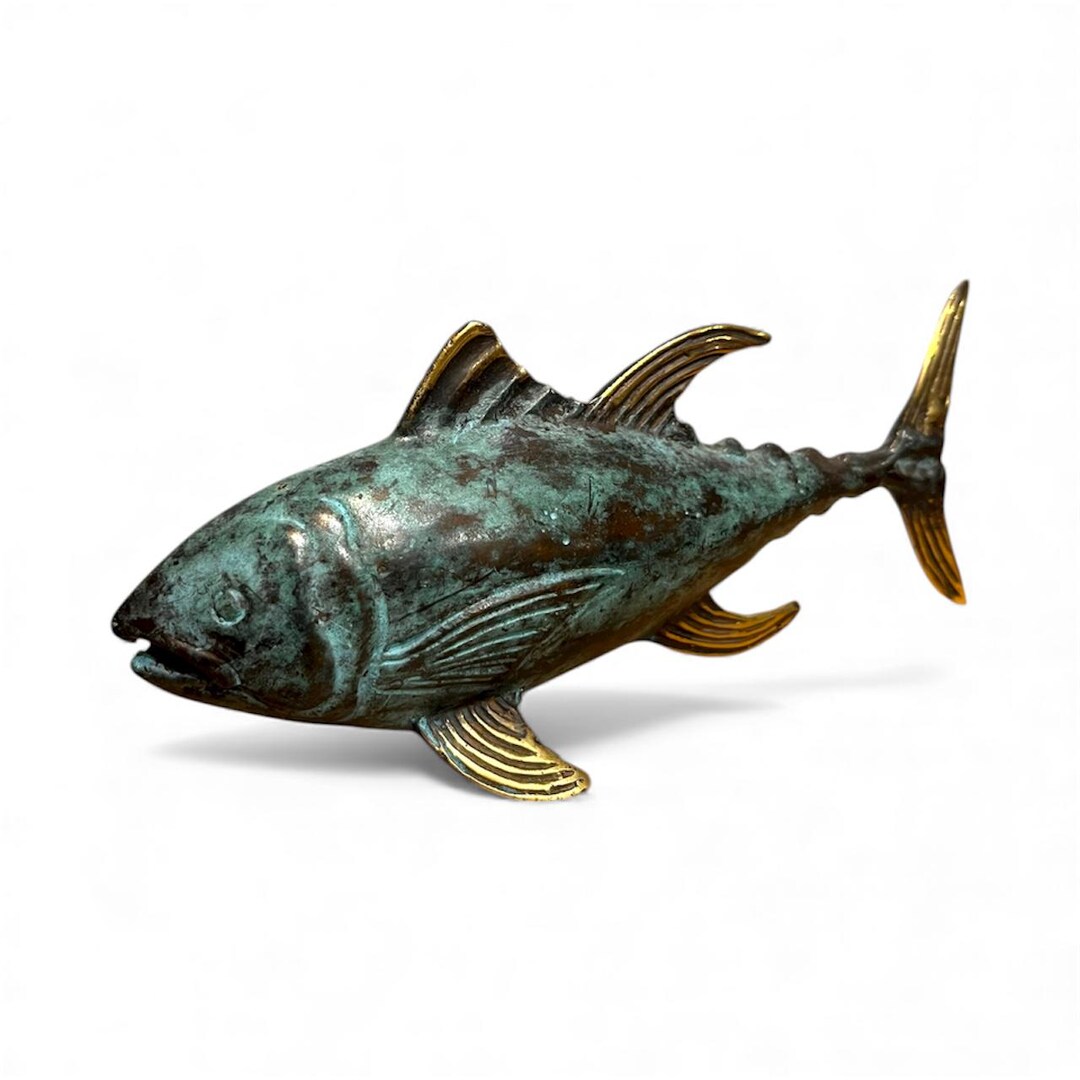 Bronze Tuna Fish Sculpture | Ocean Art Decor | Handmade Patina Marine ...