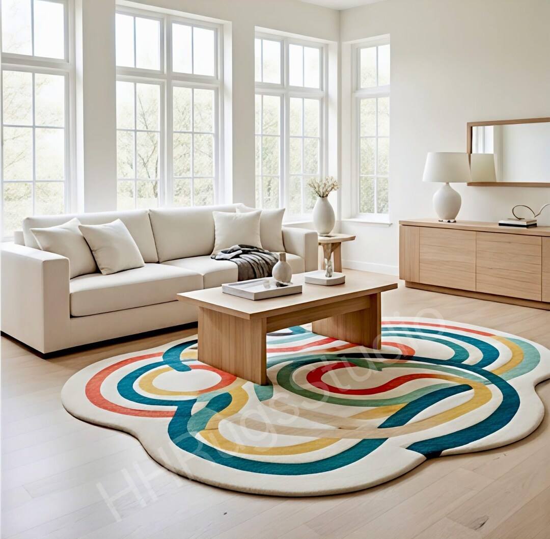 Colorful Curvy Waves Rug – Tufted Irregular Shape Carpet | Living Room ...