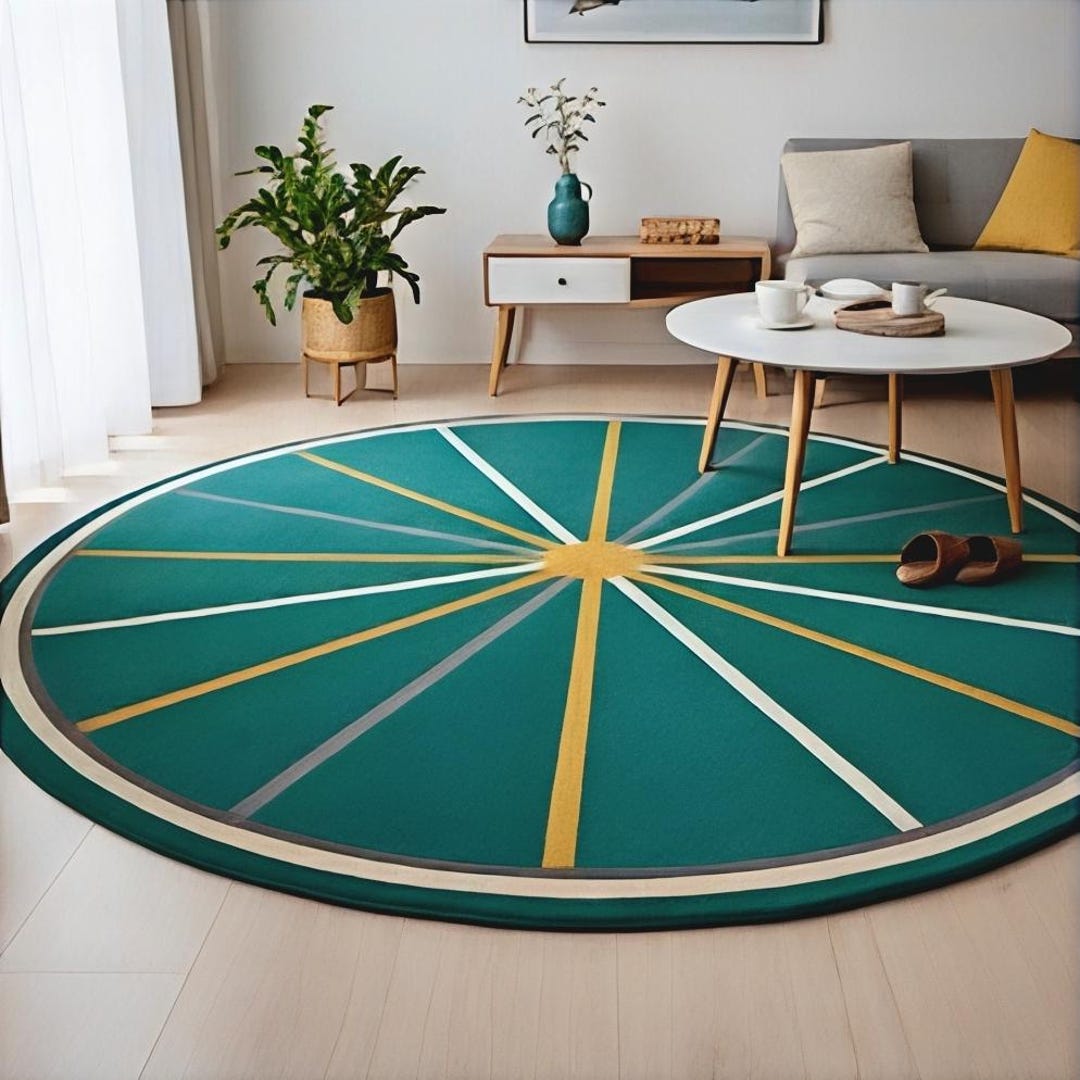 Hand Tufted Geometric Round Rug, Modern Abstract Wool Rug for Living ...