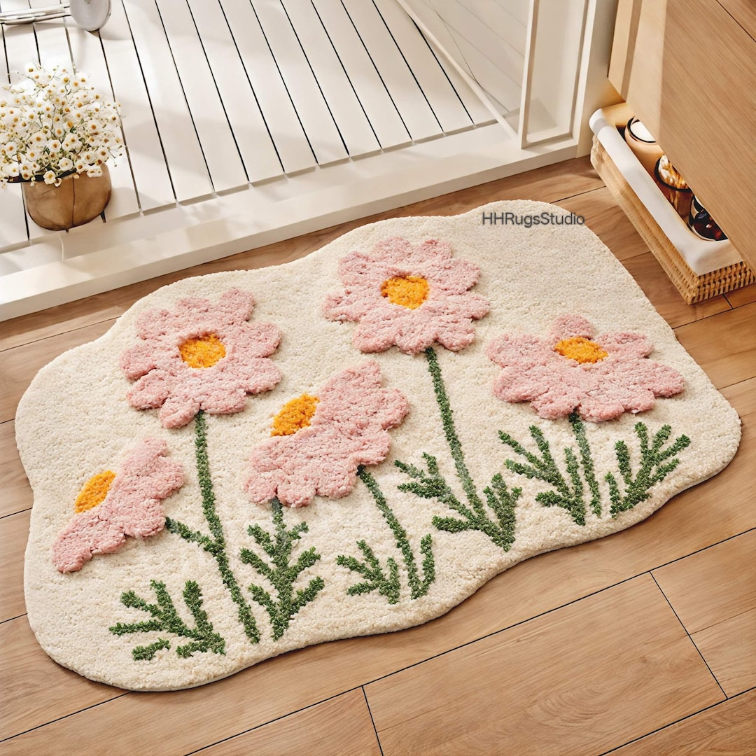 Hand Tufted Wool Flower Rug, Irregular Floral Accent Rug - Etsy