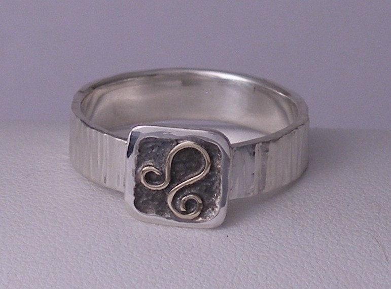 Leo Zodiac Jewelry Hand Made 14 K Yellow Gold Leo Symbol and Sterling ...